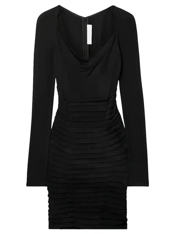 DION LEE Pintucked Stretch-jersey Mini Dress - Black