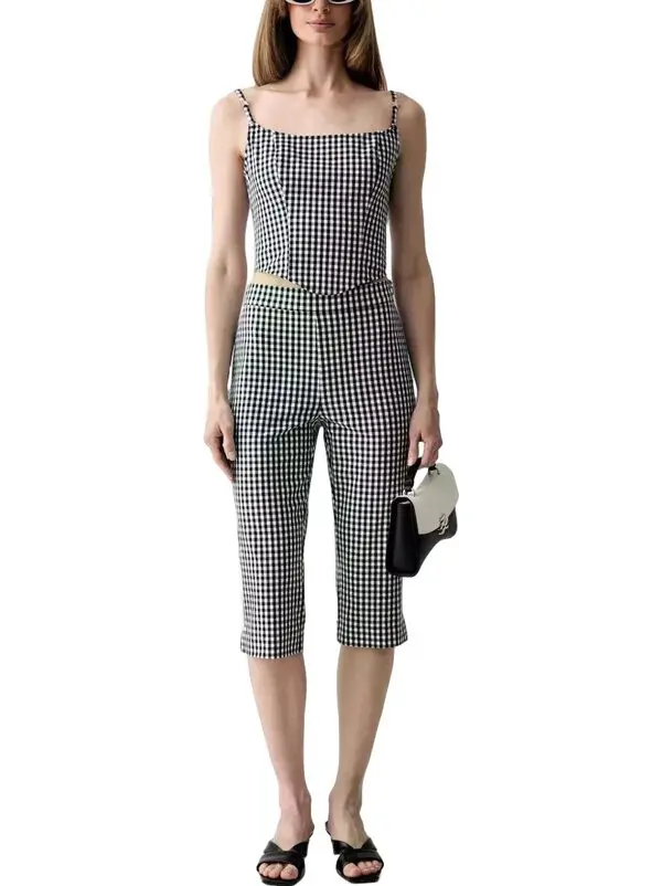 Guess Gingham Check Cropped Trousers - Black