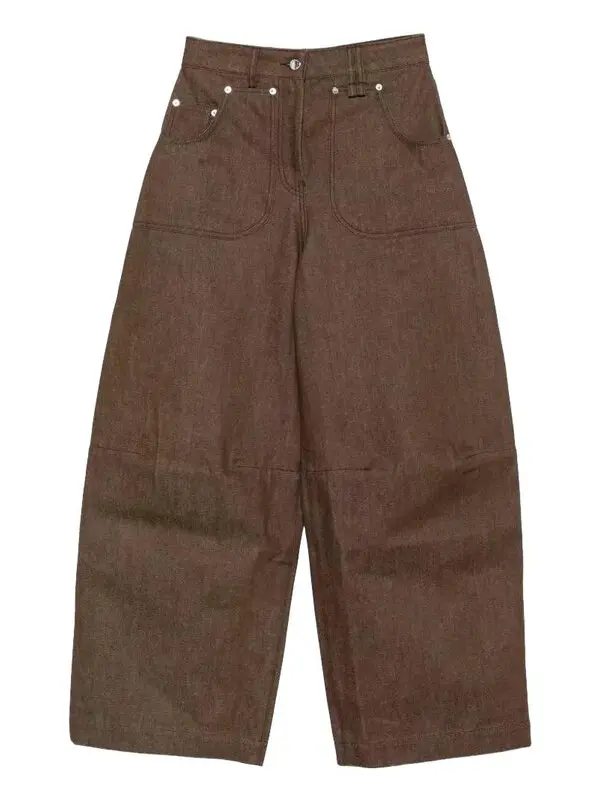 Simone Rocha Embellished Logo Patch Wide-leg Jeans - Brown