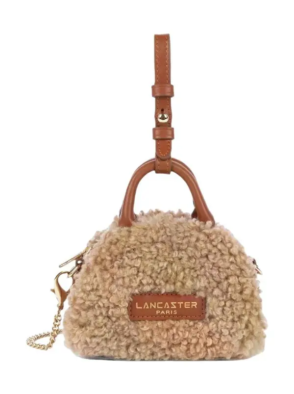 LANCASTER Nano Shearling-effect Leather Clutch Bag - Neutrals