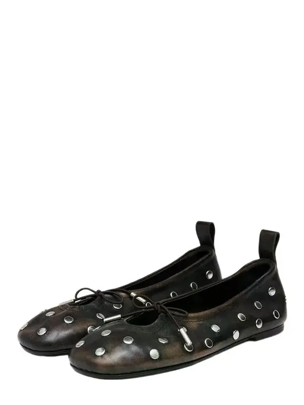 ALOHAS Rosalind Stud-embellished Leather Ballet Flats - Brown