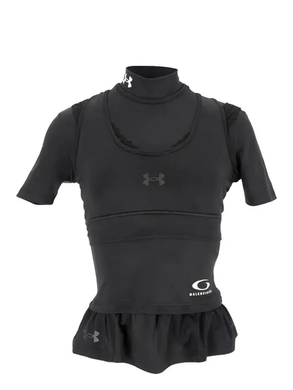 Balenciaga Layered High Neck Short Sleeve Top - Black
