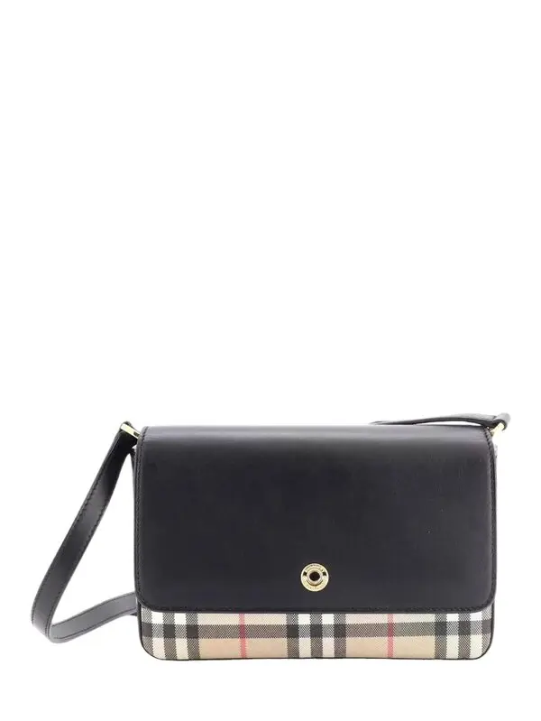 Burberry New Hampshire Shoulder Bag In Leather And Vintage Check Coated Canvas - Black
