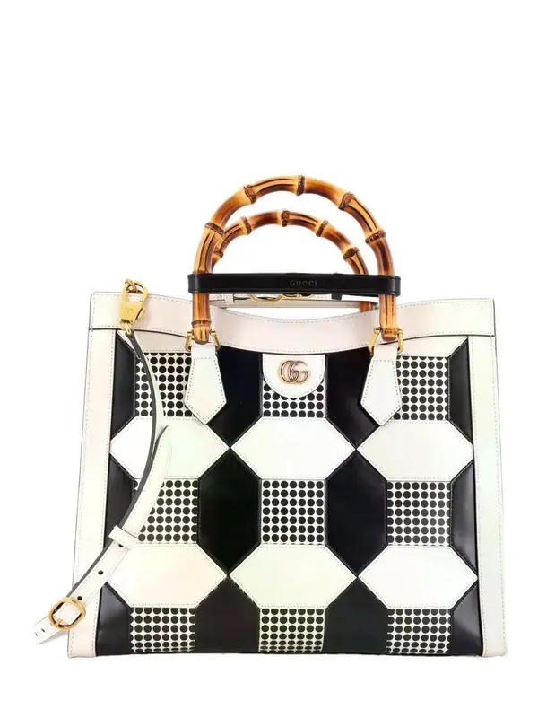 Gucci Diana Nm Bamboo Handle Printed Leather Medium Tote Bag - Black