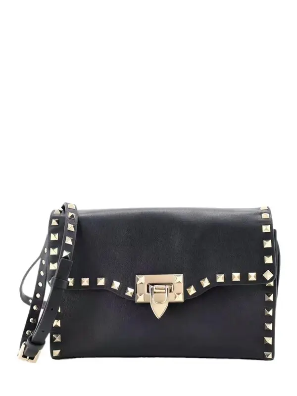 Valentino Garavani Rockstud Flip Lock Flap Bag Medium Leather Crossbody Bag - Black