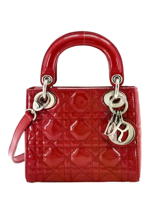Dior Lady Cannage Quilt Patent Mini Satchel - Red