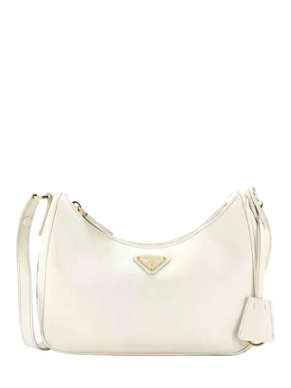 Prada Saffiano Leather Mini Hobo Bag With Adjustable Handle - White