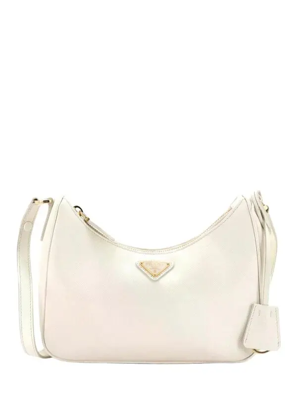 Prada Saffiano Leather Mini Hobo Bag With Adjustable Handle - White