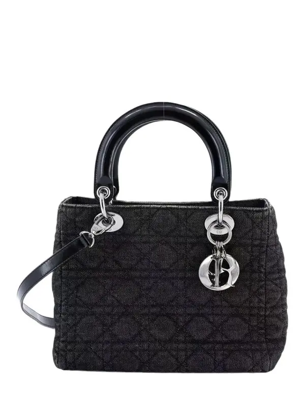 Dior Vintage Lady Bag Cannage Quilt Denim Tote Bag - Black