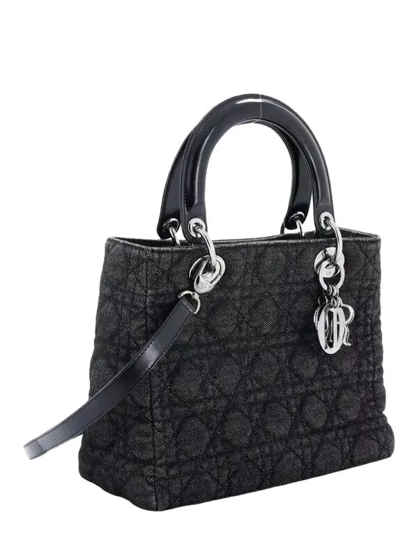 Dior Vintage Lady Bag Cannage Quilt Denim Tote Bag - Black