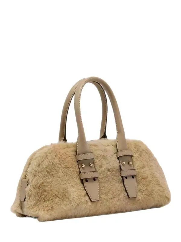 Pinko Faux Shearling Buckle Detail Tote Bag - Neutrals
