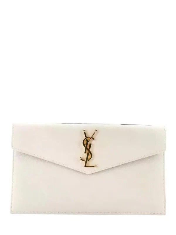 Saint Laurent Uptown Pouch Leather Clutch Bag - Neutrals