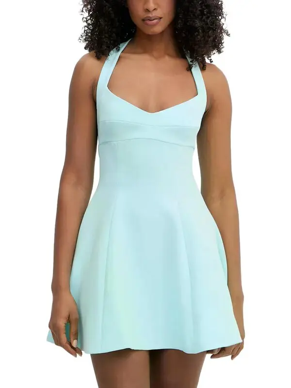 Bardot Halterneck Flared Mini Dress - Blue