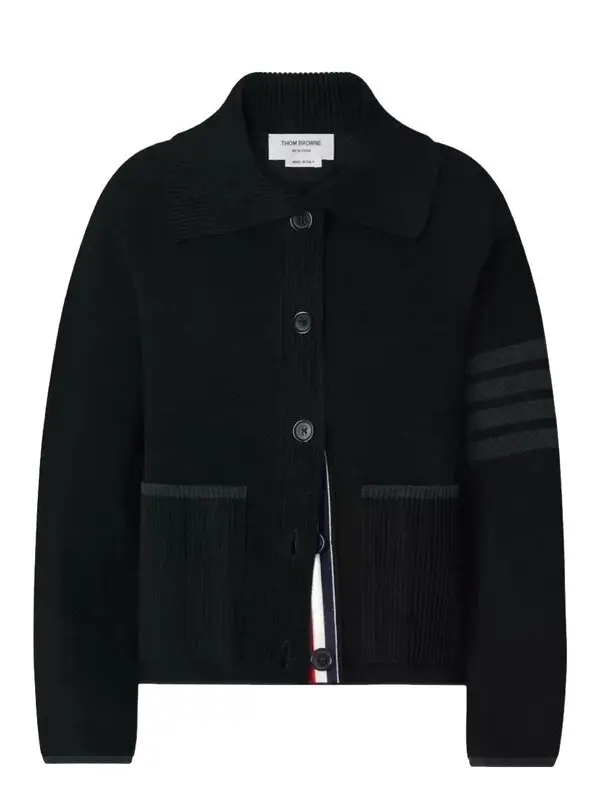Thom Browne Patch-pocket Jacket With Signature 4-bar Stripe - Black