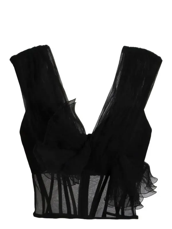 GEMY MAALOUF Ruffled Bow Detail Corset - Black
