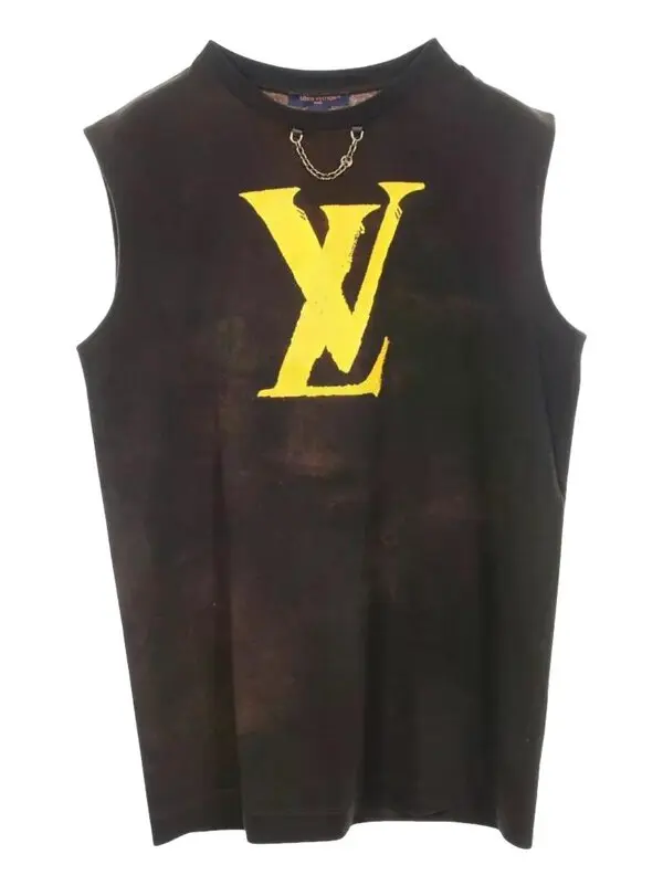LOUIS VUITTON Sleeveless Crewneck With Tie-dye Logo Print And Chain Detail - Black