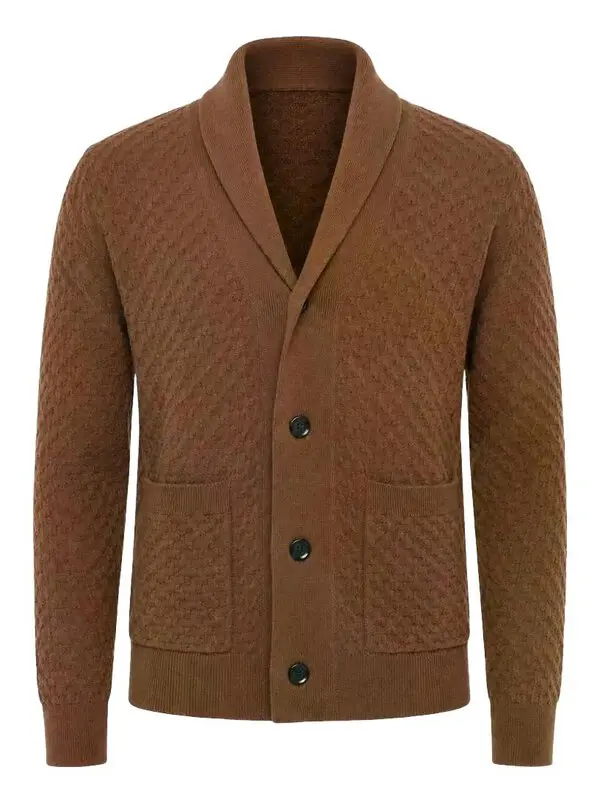 PAOLO PECORA Shawl-collar Waffle-knit Cardigan - Brown