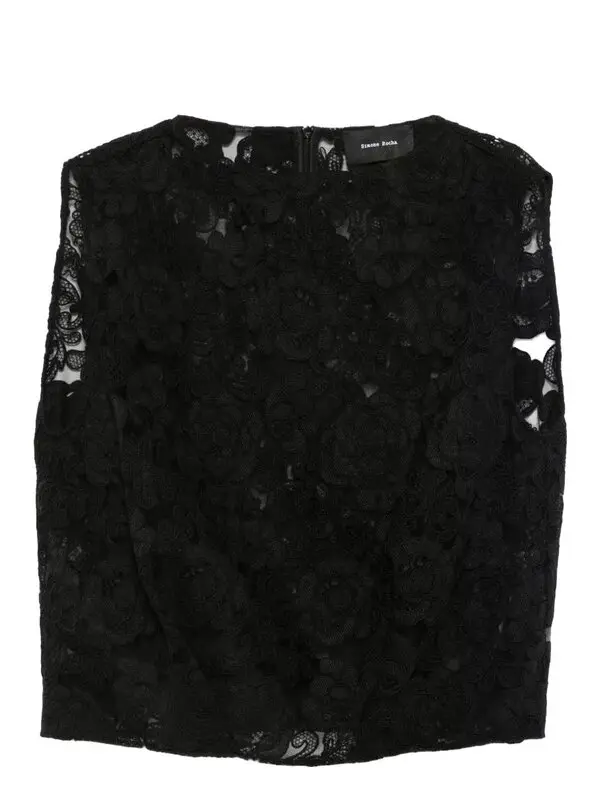 Simone Rocha Sleeveless Floral Lace Top - Black