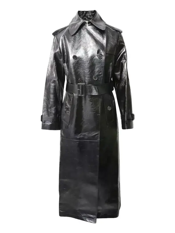 MARIO VALENTINO VINTAGE Double-breasted Leather Trench Coat - Black