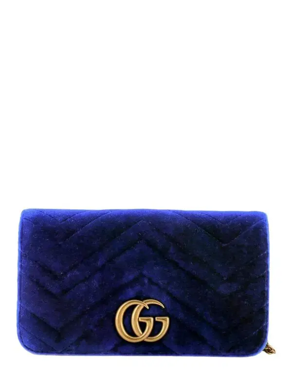 Gucci Gg Marmont Matelasse Velvet Mini Crossbody Bag - Blue