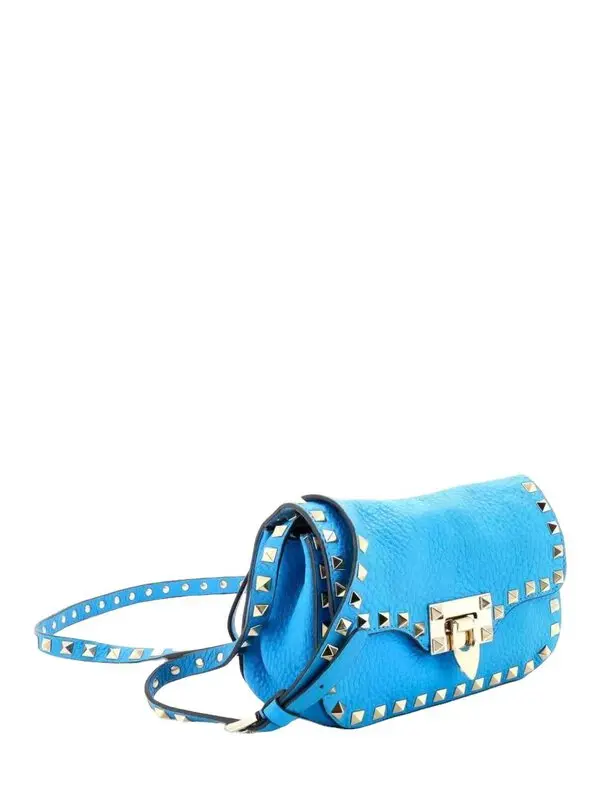 Valentino Garavani Rockstud Flip Lock Flap Leather Mini Crossbody Bag - Blue