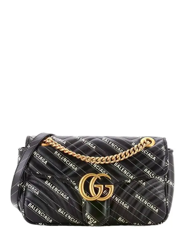 Gucci X Balenciaga The Hacker Project Gg Marmont Flap Bag Printed Matelassé Leather Small Shoulder Bag - Black
