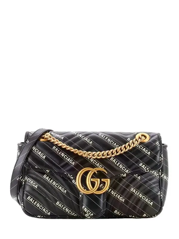 Gucci X Balenciaga The Hacker Project Gg Marmont Flap Bag Printed Matelassé Leather Small Shoulder Bag - Black