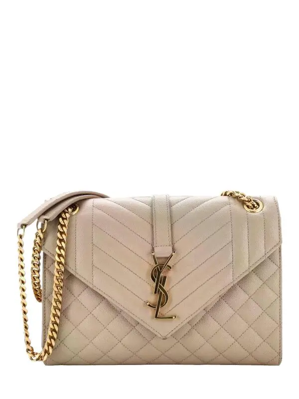 Saint Laurent Monogram Envelope Satchel Leather Shoulder Bag - Neutrals