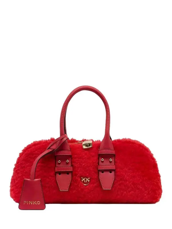 Pinko Faux-shearling Tote Bag With Love Birds Detail - Red