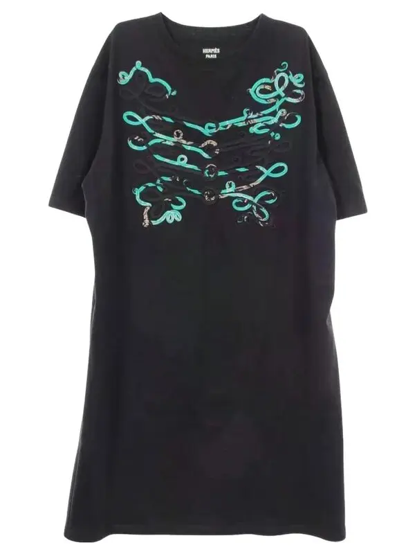 Hermès Short-sleeved Round Neck Dress With Trim - Black