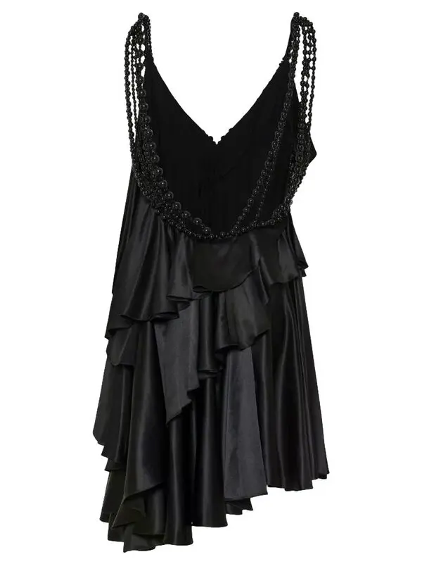Balmain Beaded Ruffled Dress - Black
