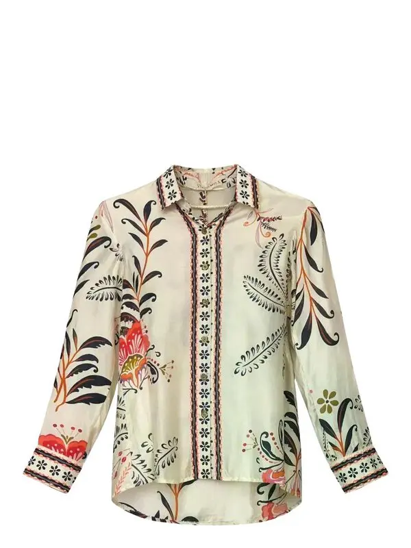 PAHIESA FORMENTERA Floral-print Silk-blend Shirt - Neutrals