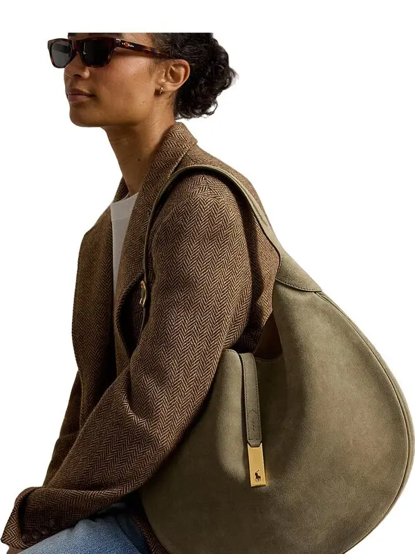 Ralph Lauren Polo Id Suede Large Shoulder Bag - Light Olive