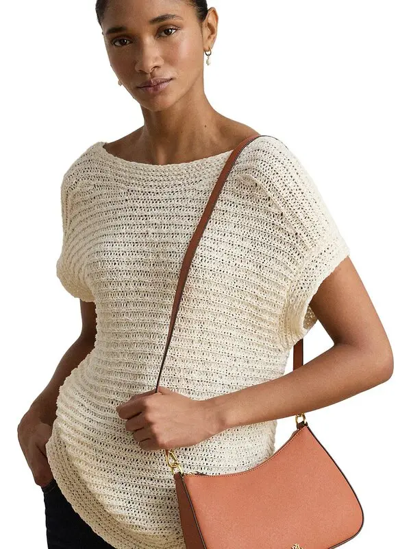 Ralph Lauren Crosshatch Leather Medium Danni Shoulder Bag - Red Terracotta