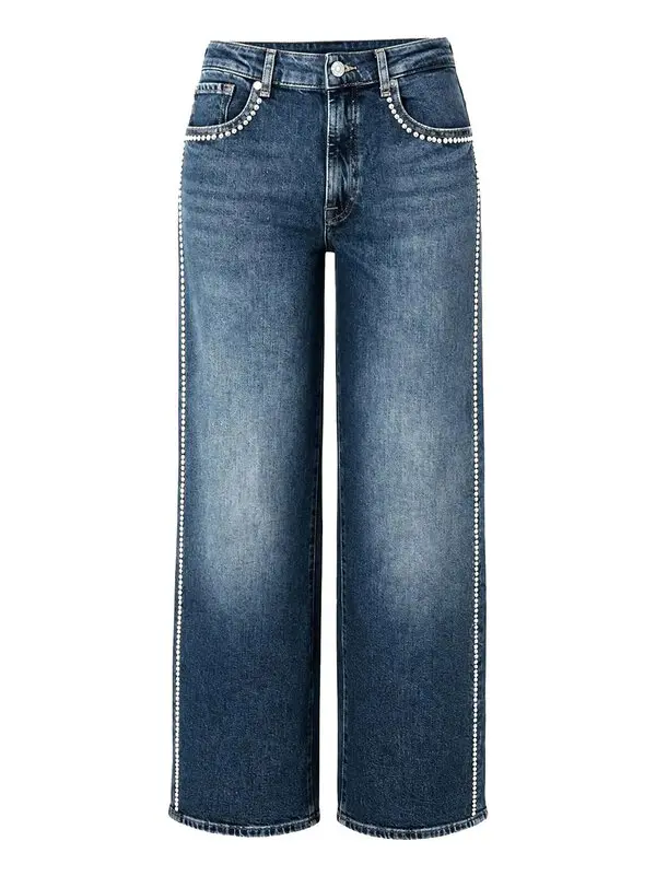7 For All Mankind Avenue Stovepipe Straight Jeans With Side Studs - Blue