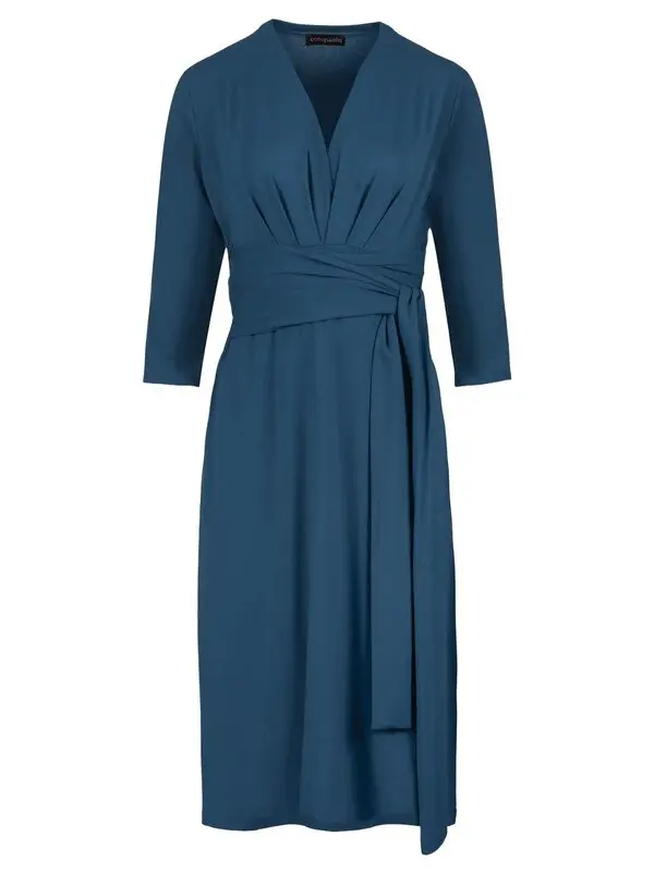 CONQUISTA Jersey Viscose Elastane Wrap Dress With Self-tie Belt - Green