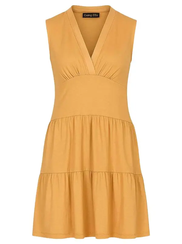 CONQUISTA Sleeveless V-neck Jersey Dress With Tiered Skirt - Brown