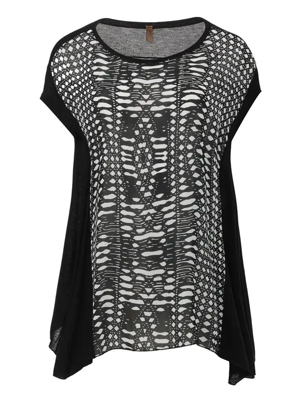 CONQUISTA Monochrome Mosaic Oversized Jersey Top - Black