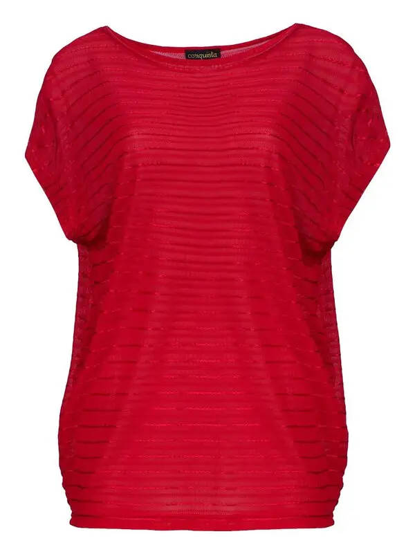 CONQUISTA Striped Shiny Jersey Egg-shaped Top - Red