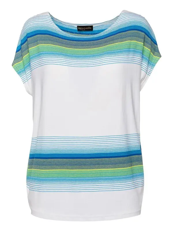 CONQUISTA Striped Sleeveless Top - White/blue