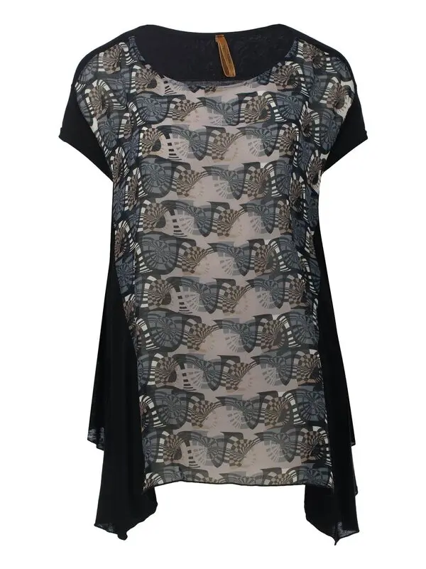 CONQUISTA Butterfly Dreamscape Oversized Top - Black