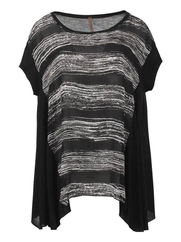 CONQUISTA Contemporary Abstract Printed Crepe & Jersey Oversized Top - Black