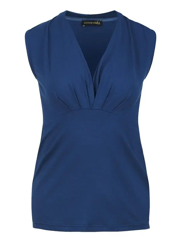 CONQUISTA Faux Wrap Sleeveless Top - Blue