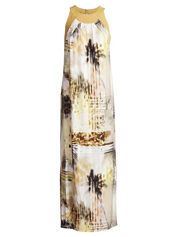CONQUISTA Printed Maxi Dress With Slits - Yellow