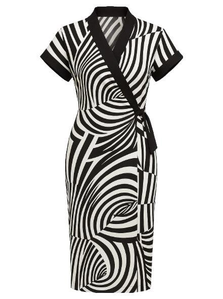 CONQUISTA Zebra Print Cross-over Midi Dress - Black