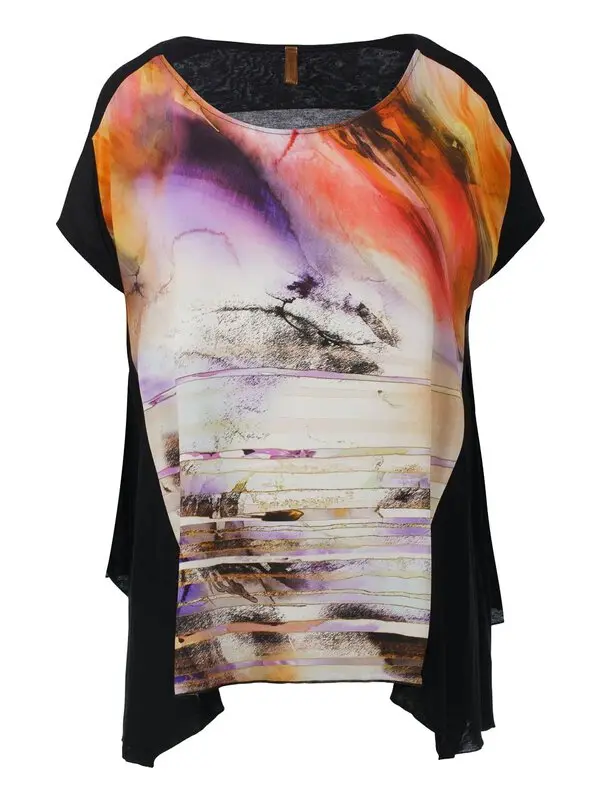 CONQUISTA Abstract Sunset Oversized Jersey Top - Black