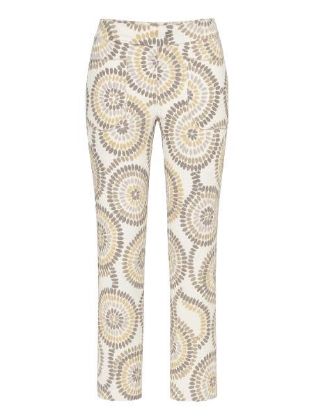 CONQUISTA Patterned Linen Blend Straight Leg Pants - White