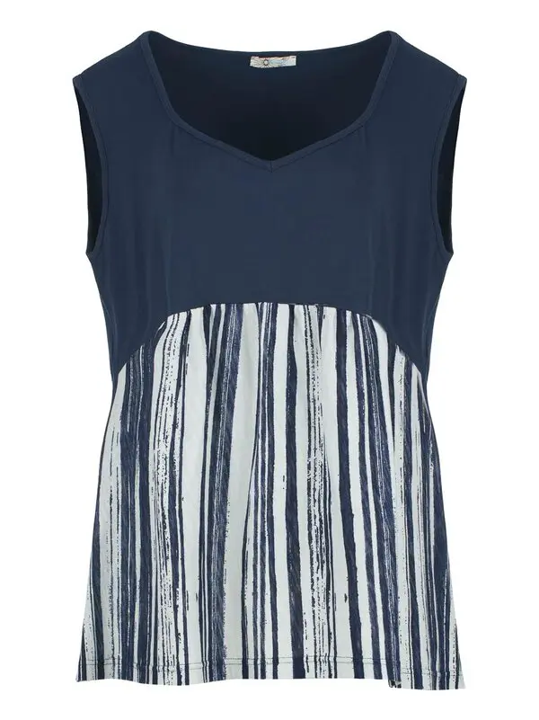 CONQUISTA Striped Viscose Blend Tank Top - Blue