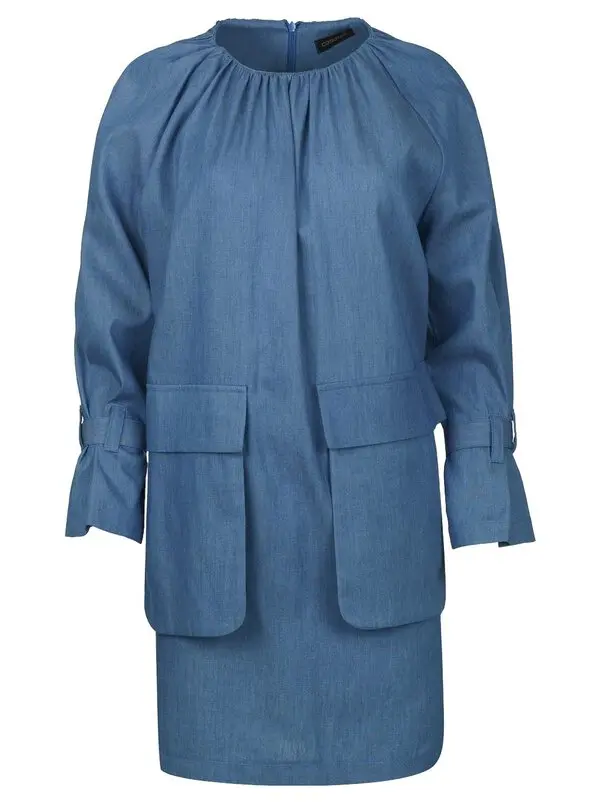 CONQUISTA Denim Style Dress With Raglan Sleeves And Pocket Detail - Blue