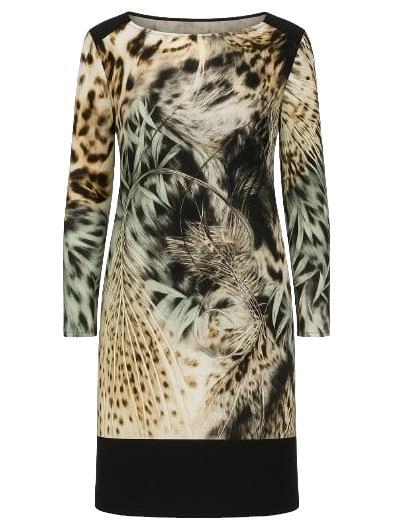 CONQUISTA Long Sleeve Printed Sack Dress - Black
